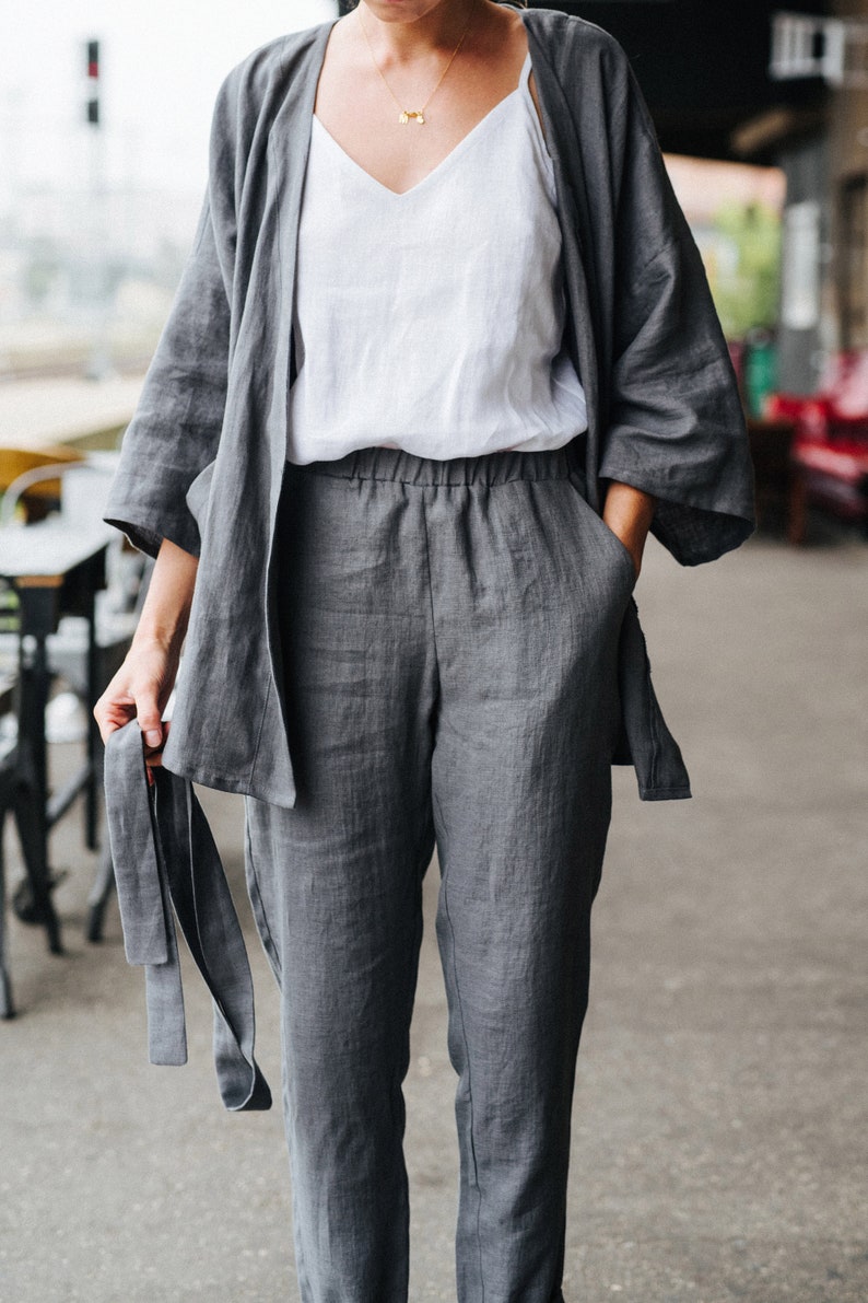 Valletta Pants Linen Pants Grey Linen Trousers Suit - Etsy