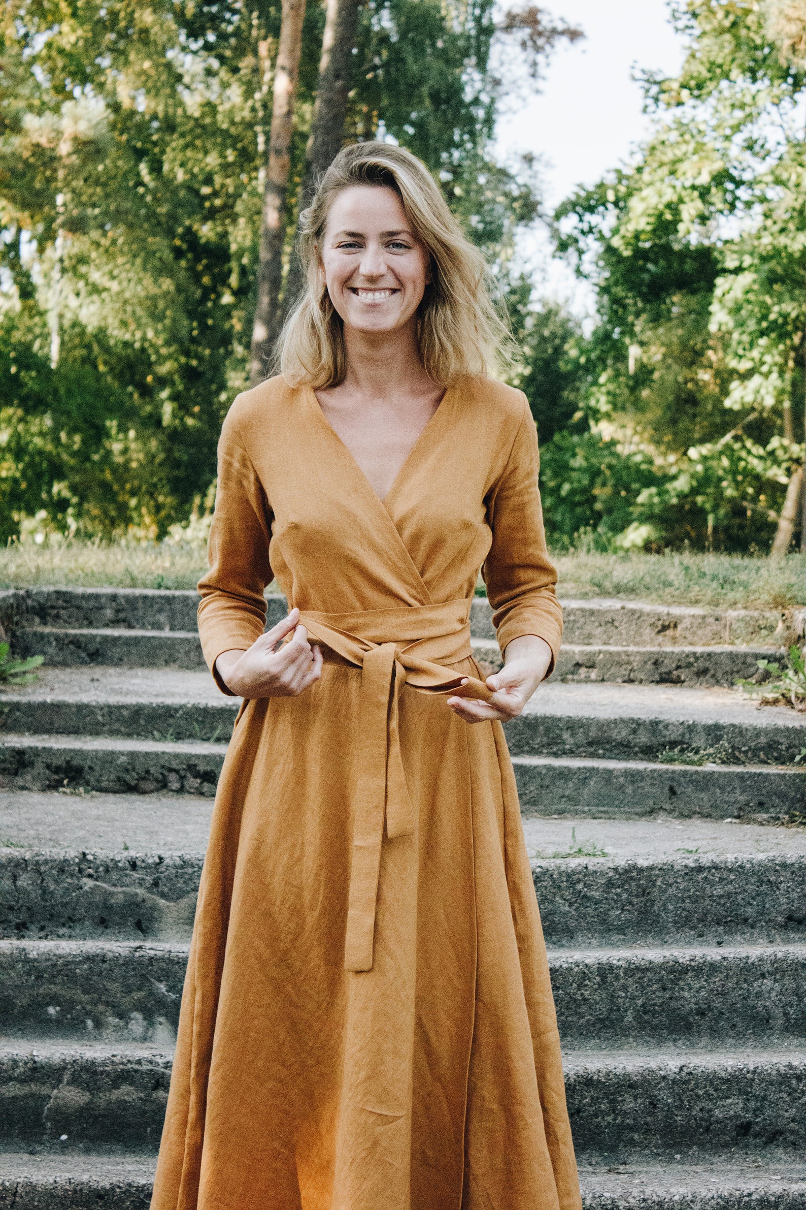 Berlin Dress Bridesmaids Dress Wrap Dress Linen Dress Mustard Dress ...