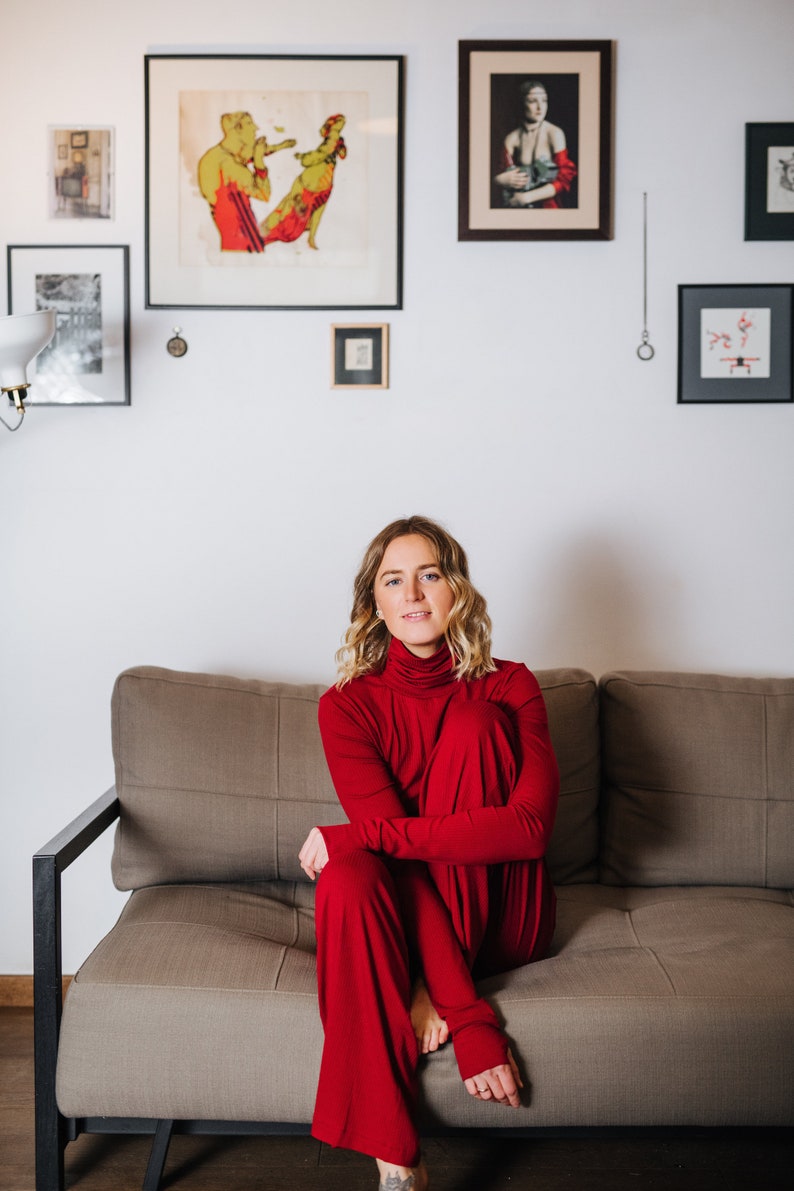 Mora Suit, Lounge Cotton Set, Burgundy Leisure Set, Home Wear, Women ...