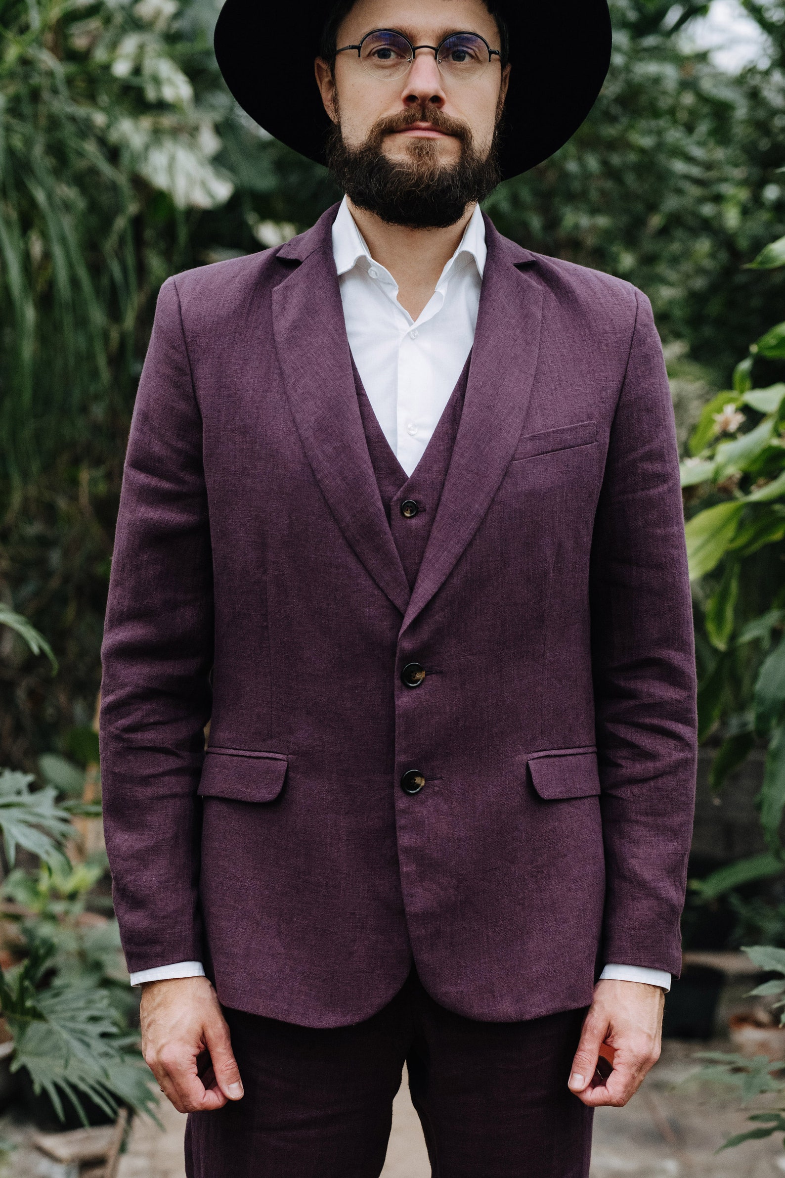 Aras Suit - Three Piece Linen Suit - Plum Linen Suit - Classic Men ...