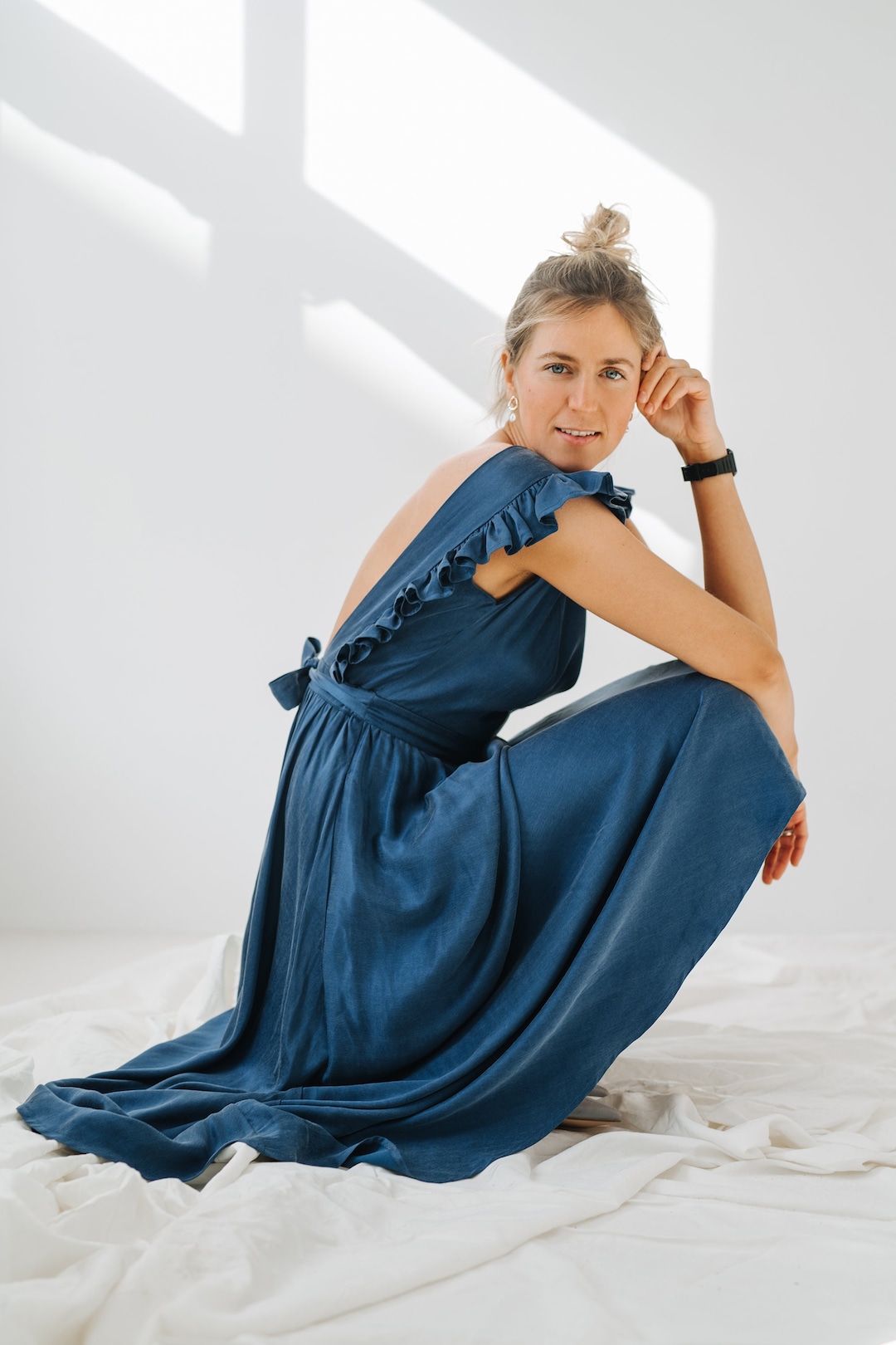 Sun Dress, Long Cupro Dress, Bridesmaids Cupro Dress, Classic Blue Long ...