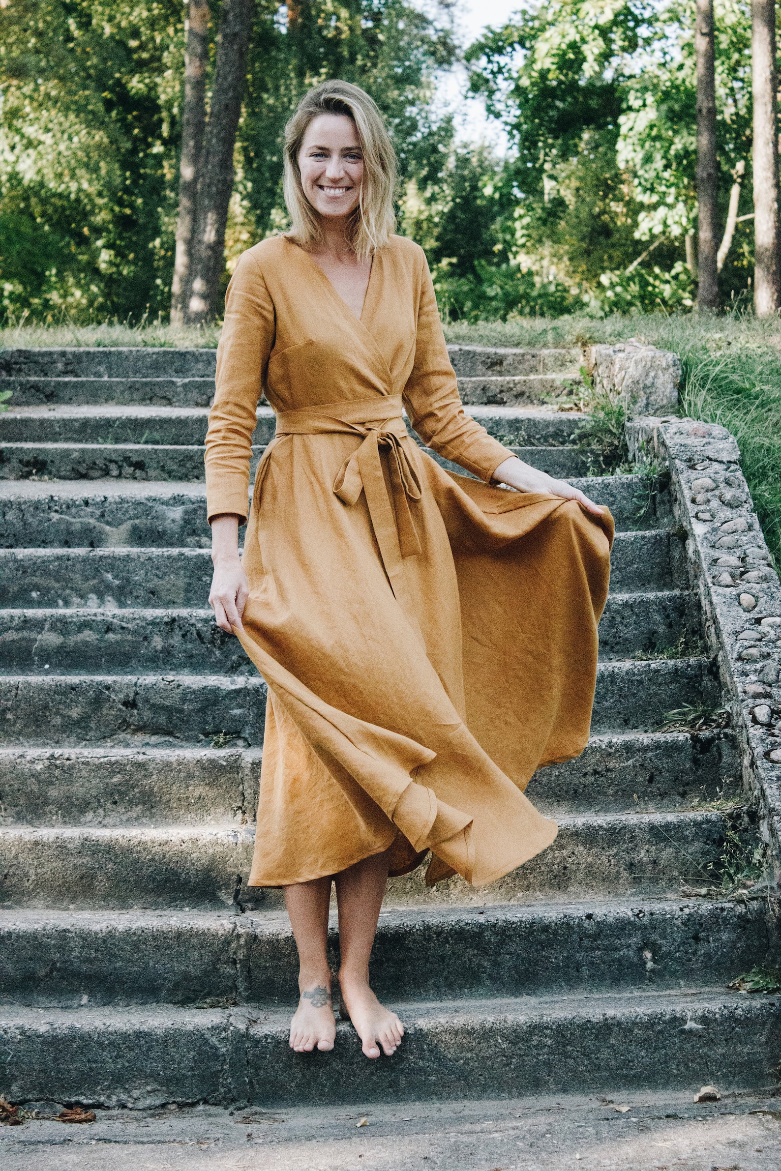 Berlin Dress Bridesmaids Dress Wrap Dress Linen Dress Mustard Dress ...