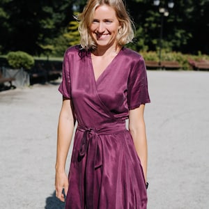 Lisbon Dress, Wrap Cupro Dress, Plum Cupro Dress, Short Cupro Dress ...