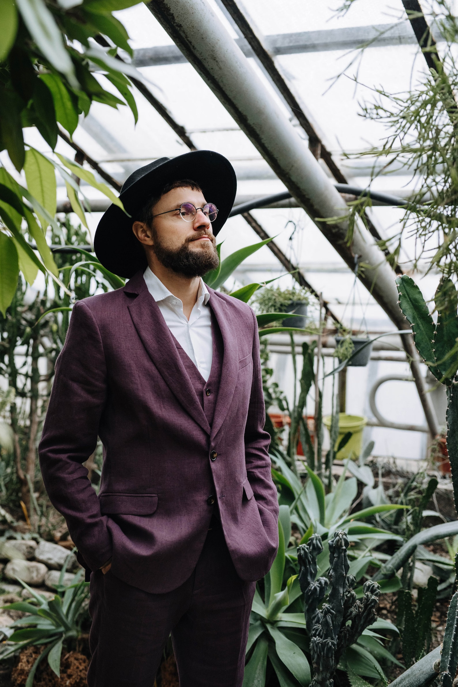 Aras Suit - Three Piece Linen Suit - Plum Linen Suit - Classic Men ...