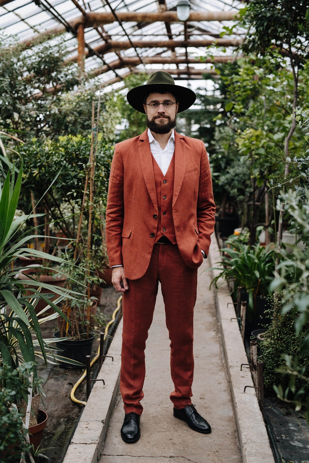 Aras Suit - Three Piece Linen Suit - Rust Linen Suit - Classic Men ...