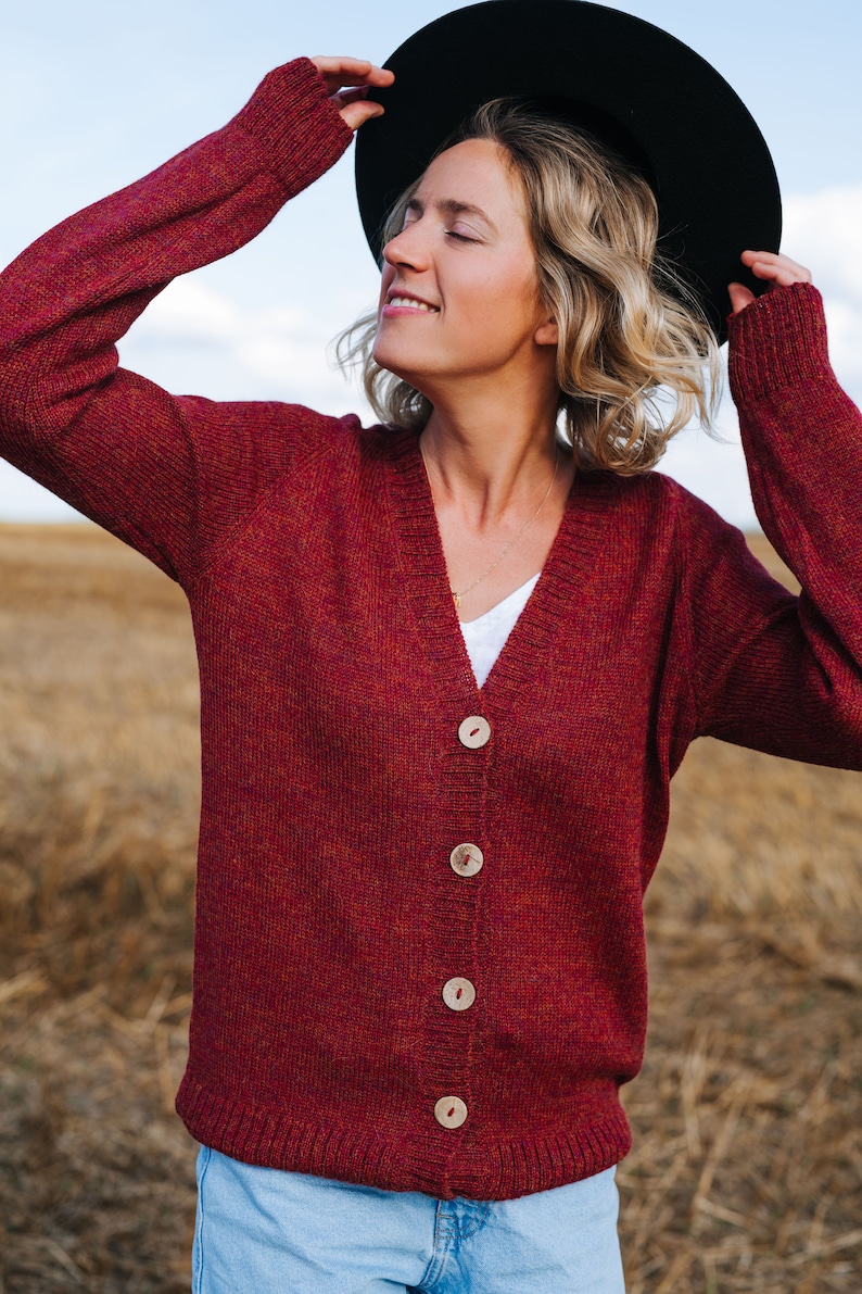 Violet Cardigan - Red Alpaca Wool Cardigan - Alpaca Wool Sweater ...
