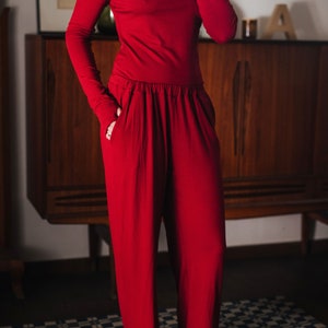 Mora Suit, Lounge Cotton Set, Burgundy Leisure Set, Home Wear, Women ...