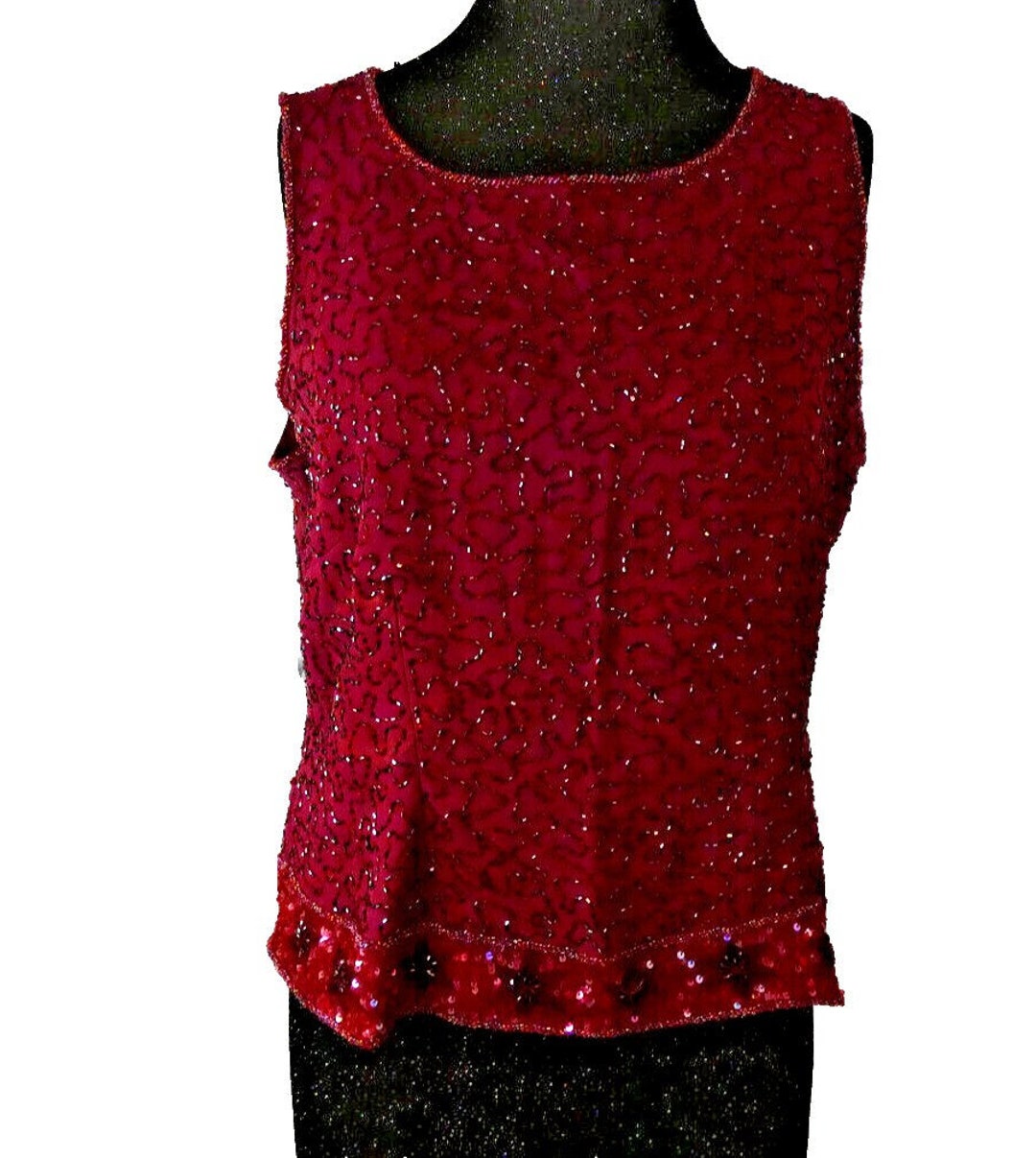 Beaded Blouse Size 12 British Burgundy Top for Evening a Tunic UK ...