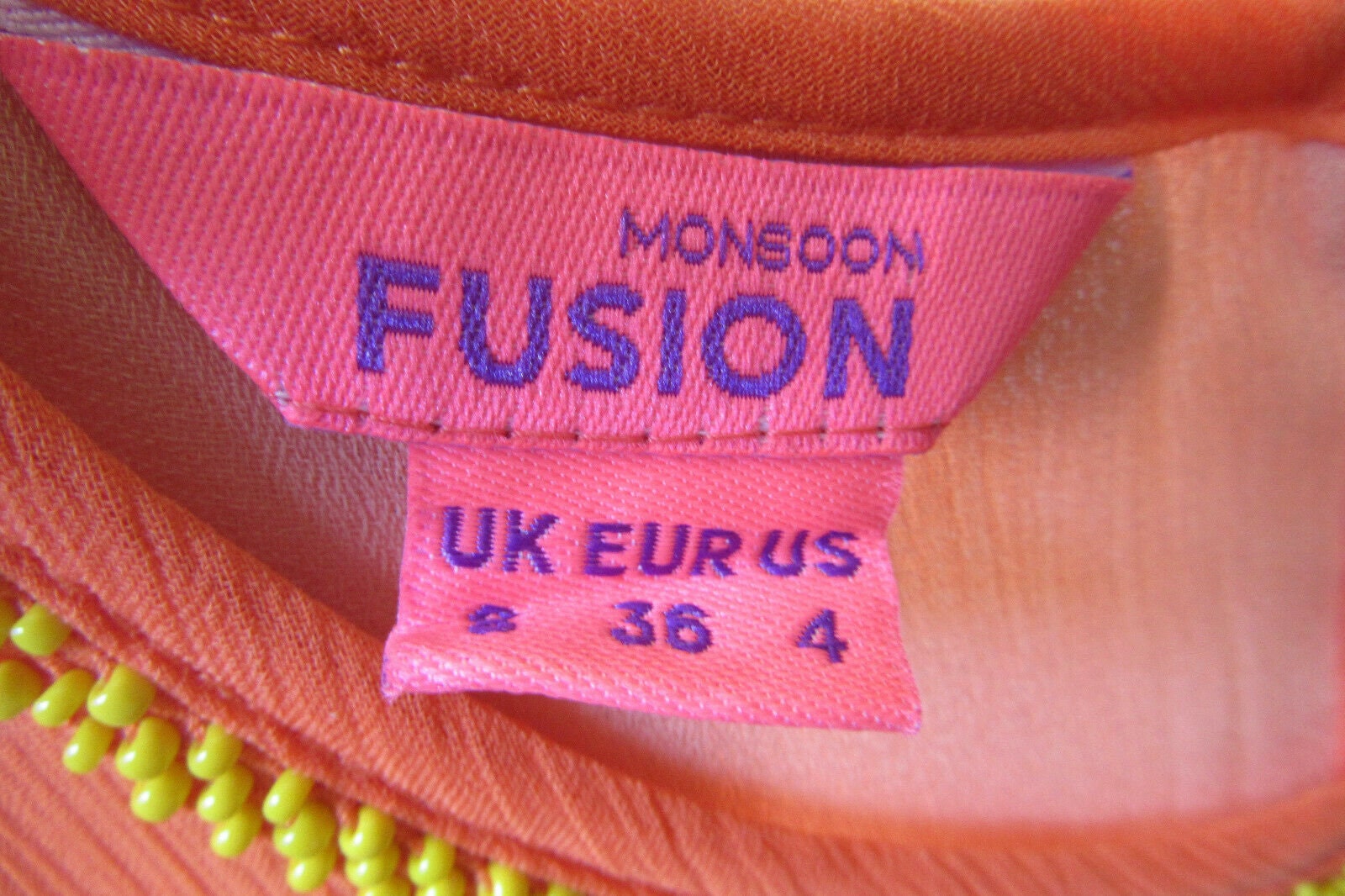 Vintage Monsoon Fusion Chiffon Dress, Orange Parrots, Birds, British ...