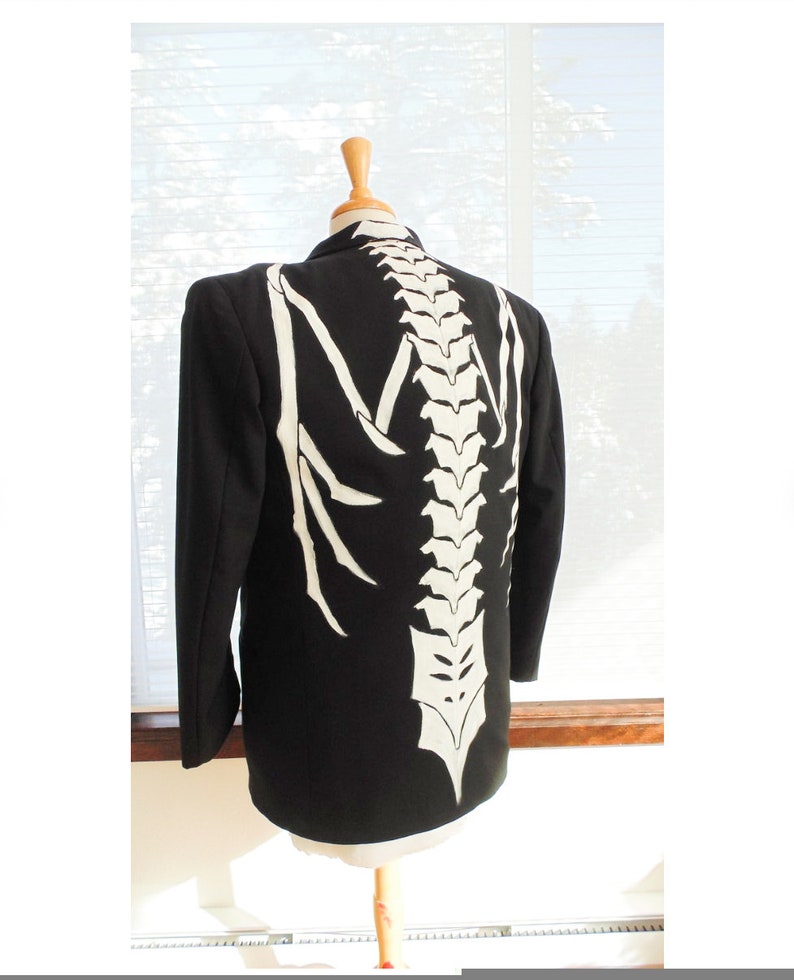 Men Hand Painted Spinal Column With Bat Wings Tuxedo Suit Jacket ...