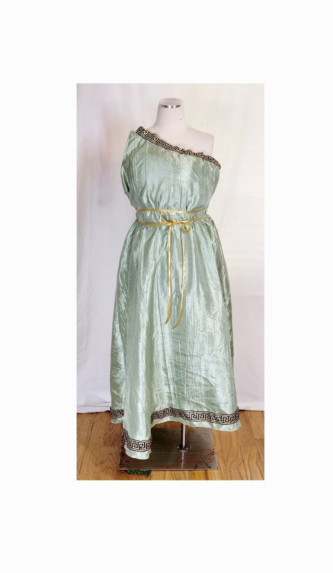 Women's L-XL Greek Goddess Toga Dress in Mint Green and Black Trim - Etsy