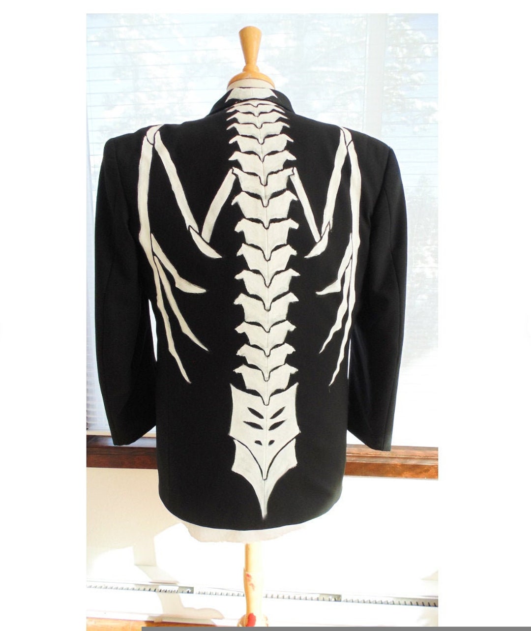 Men Hand Painted Spinal Column With Bat Wings Tuxedo Suit Jacket ...