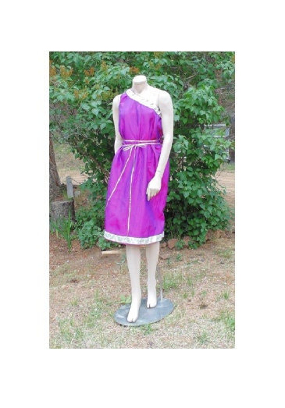 Greek Toga Dress in Deep Purple/pink With Greek Key and Ribbon - Etsy