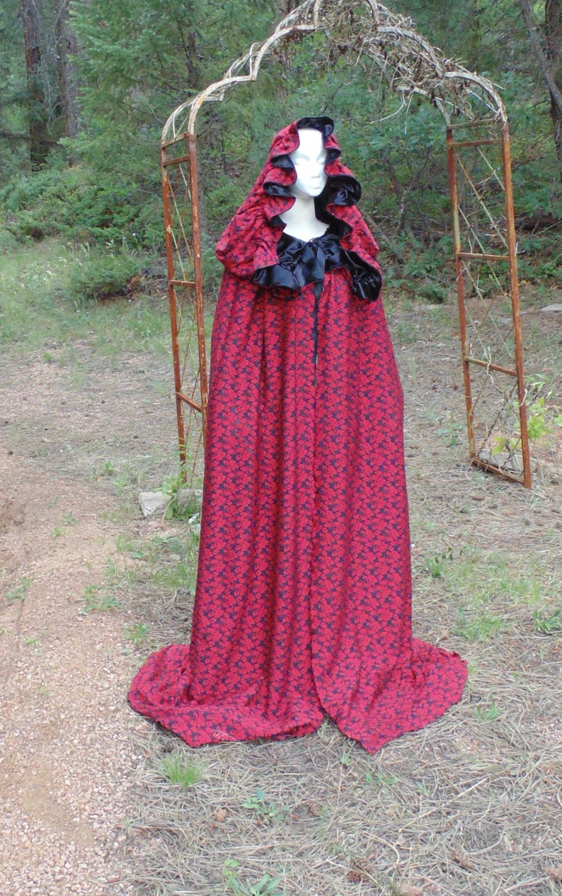Adult Full Length Cape in Vampire Black and Red Stretch Lace - Etsy