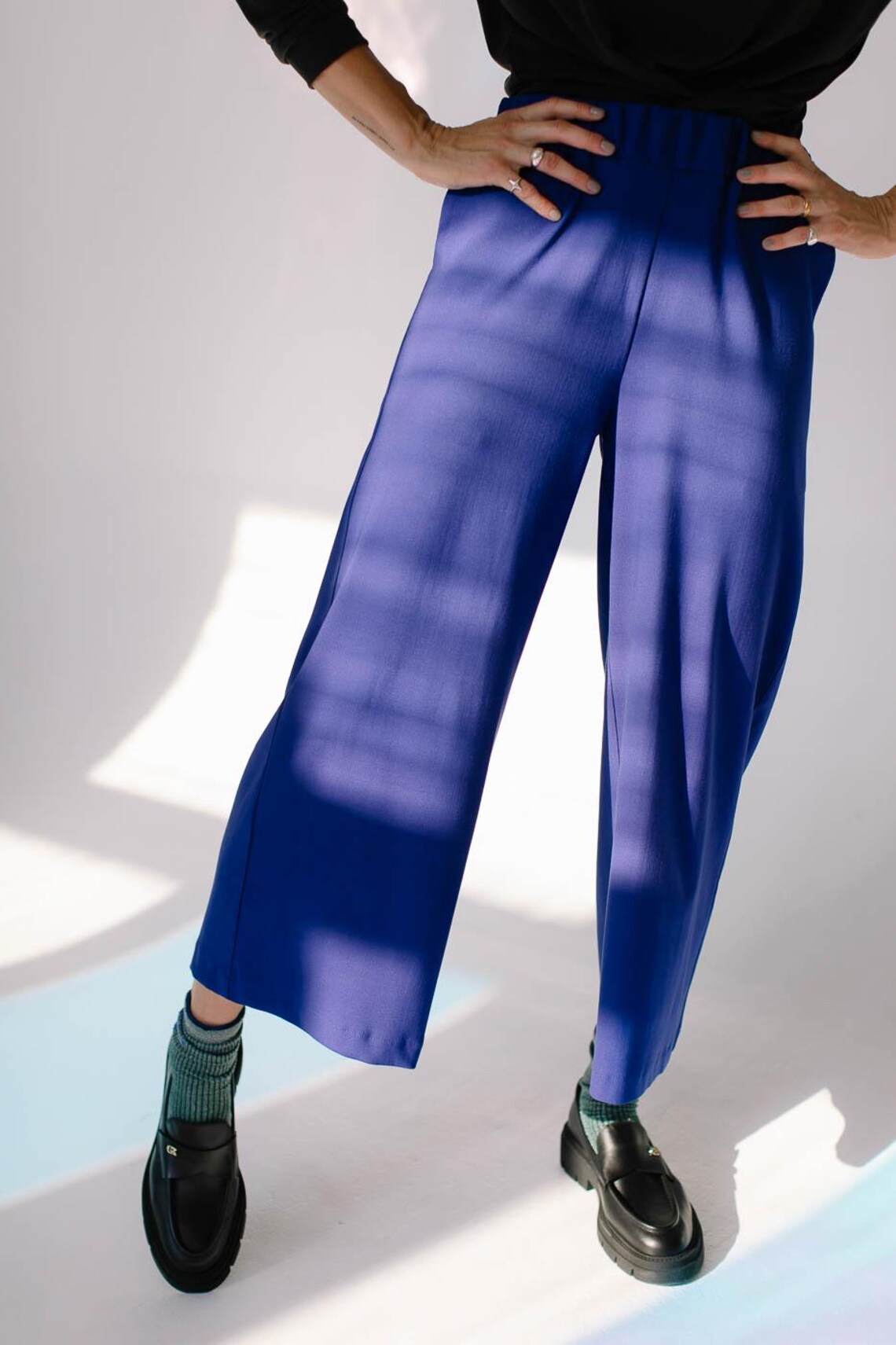 Cobalt Blue Wool Wide Flared Trousers JACKIE - Etsy