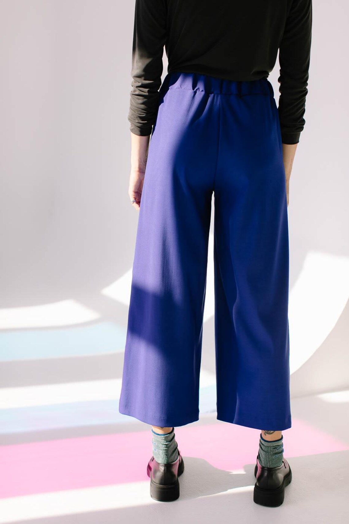 Cobalt Blue Wool Wide Flared Trousers JACKIE - Etsy