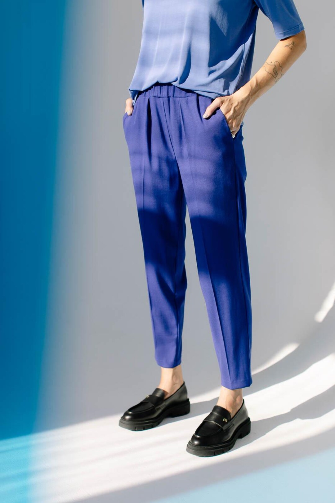 Cobalt Blue Wool and Viscose Blend Elegant Pants Comfortable Woolen ...