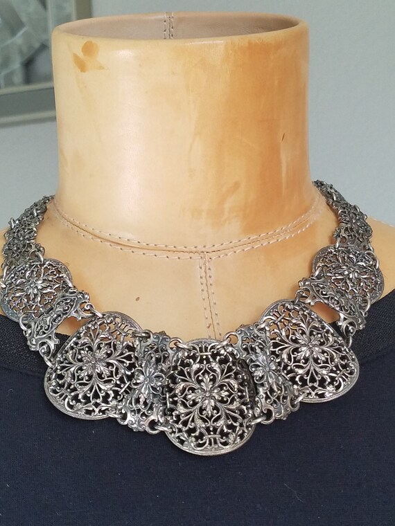 Napier Silver-Tone Ornate Filigree Bib Necklace: Vict… - Gem