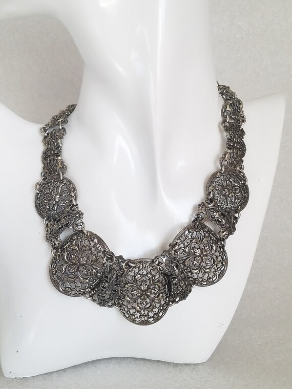 Napier Silver-Tone Ornate Filigree Bib Necklace: Vict… - Gem