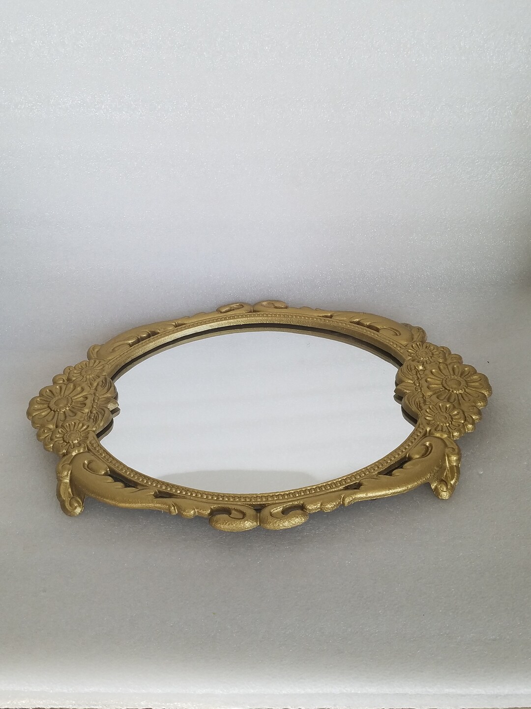 Antique Heavy Art Nouveau Gold Mirrored & Footed Vanity Tray Bathroom ...