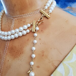 Vintage LCI Double Beaded Beige Pearl Necklace W/ Gold Tone Findings ...