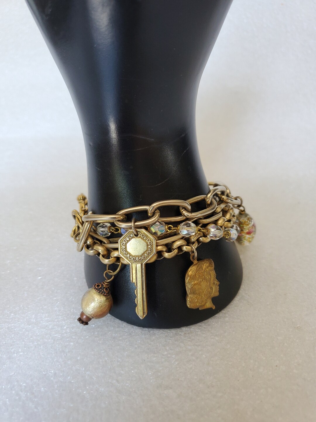 Upcycled 1950's Charm Multi-strand Bracelet With 8 Assorted Charms ...