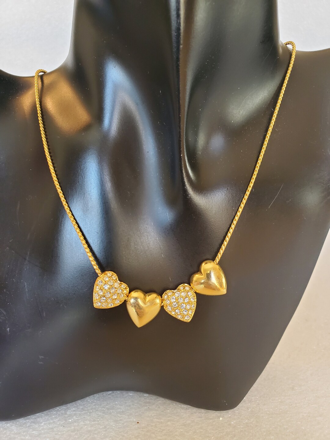Vintage JOAN Rivers Gold Tone 5 Pave' Heart Pendant Necklace Gift for ...