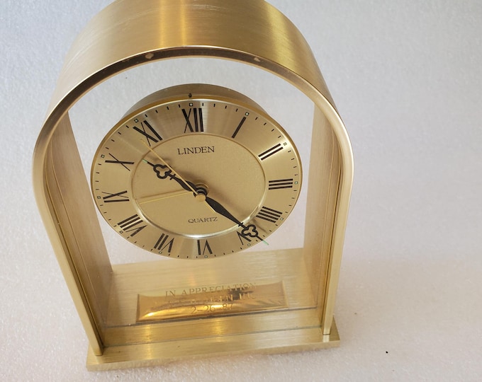 1980's Brass Arched "linden" Quartz Mantle Clock Runs Great No Battery ...