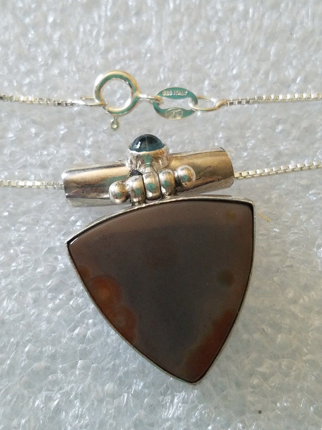 925 Sterling Silver Inverted Triangle Bezel W/ Two Gemstones, Gray ...