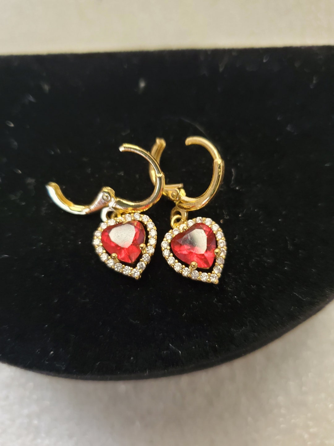 Vintage Romantic Drop Red Heart Glass Lever Back Dangle Earrings for ...
