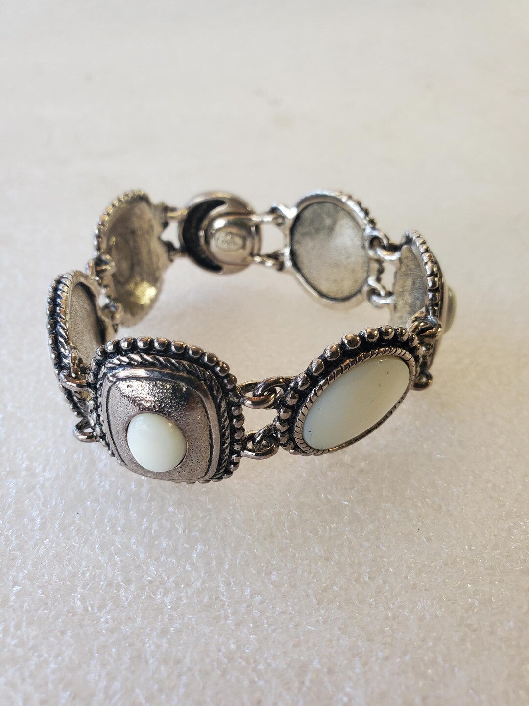 Vintage Heavy & Thick Metal Bezels W/ White Mother of Pearl Beads in 6 ...