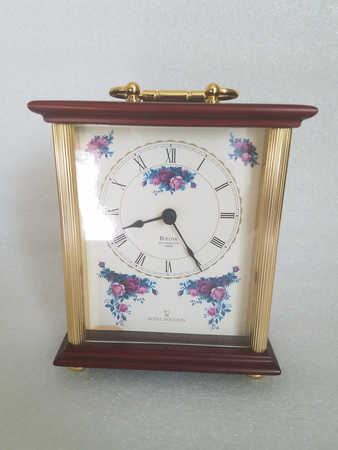 Vintage BULOVA Westminster Royal Doulton Mantle Clock Carriage Clock ...