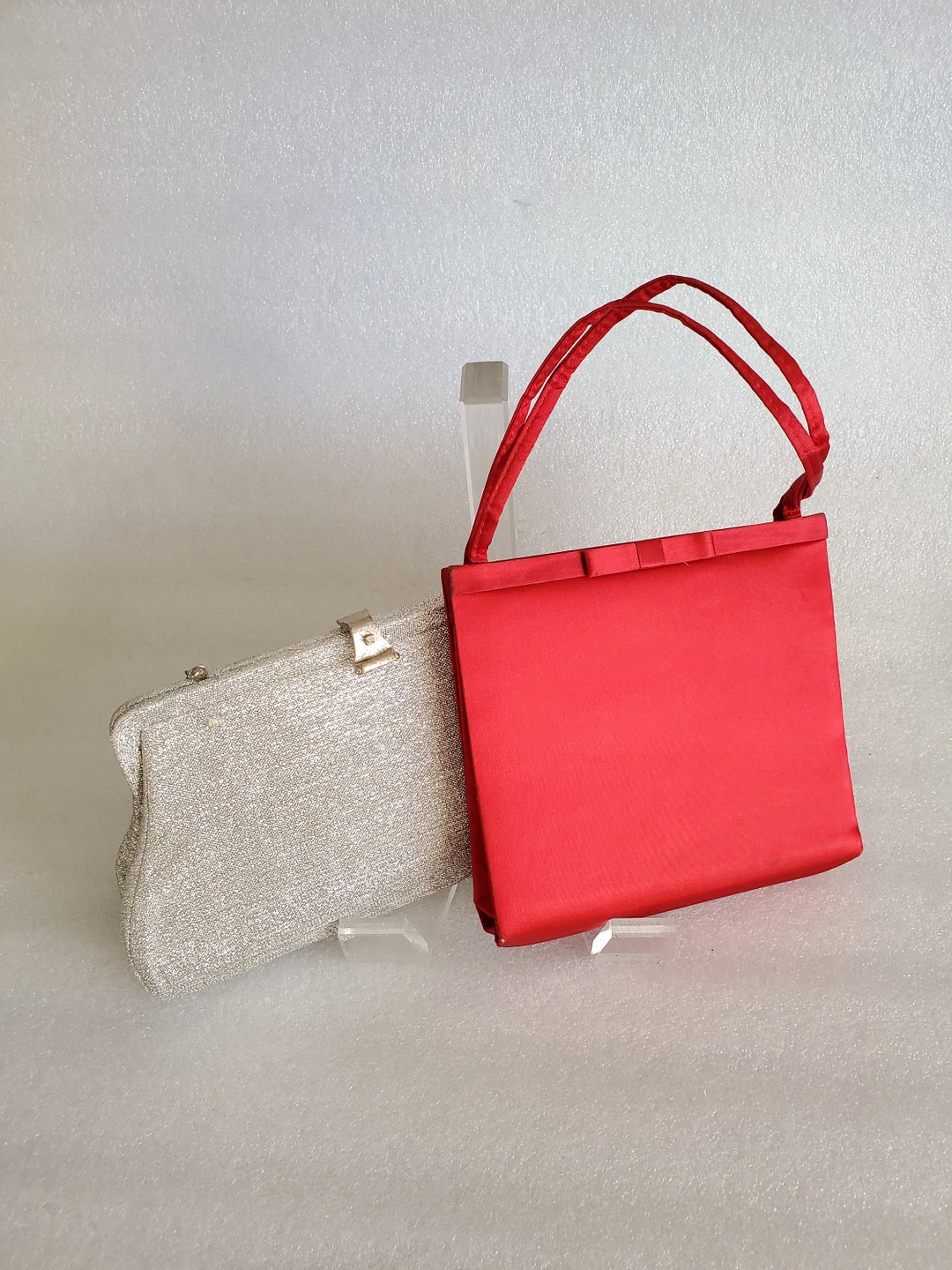 Lot of 2 Vintage Red & Silver Special Event Purses for Prom, Wedding or ...