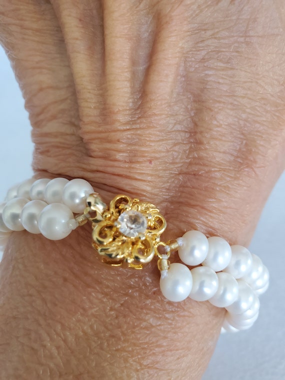 Double strand pearl bracelet gold clasp store