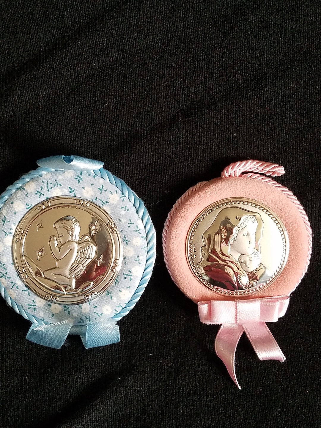 Sterling Silver Choice of Blue or Pink Cradle or Crib Medallions for ...
