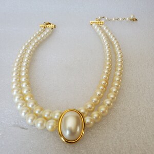 Vintage LCI Double Beaded Beige Pearl Necklace W/ Gold Tone Findings ...
