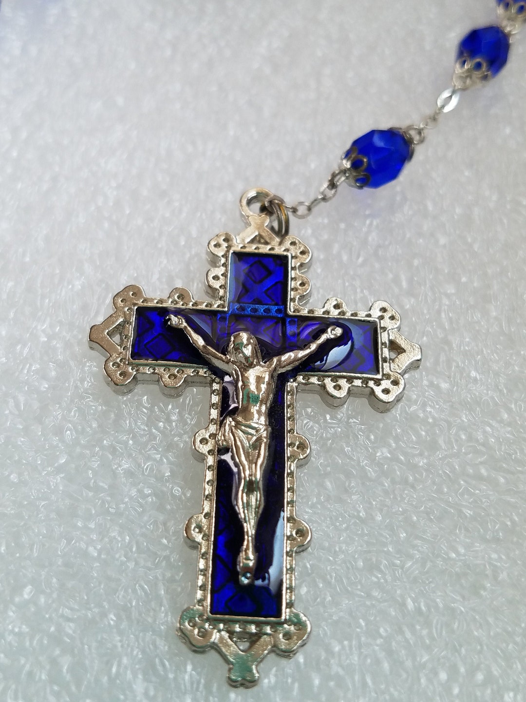 Beautiful Vintage Cobalt Blue Gripoix Enamel Capped Rosary of Our Lady ...