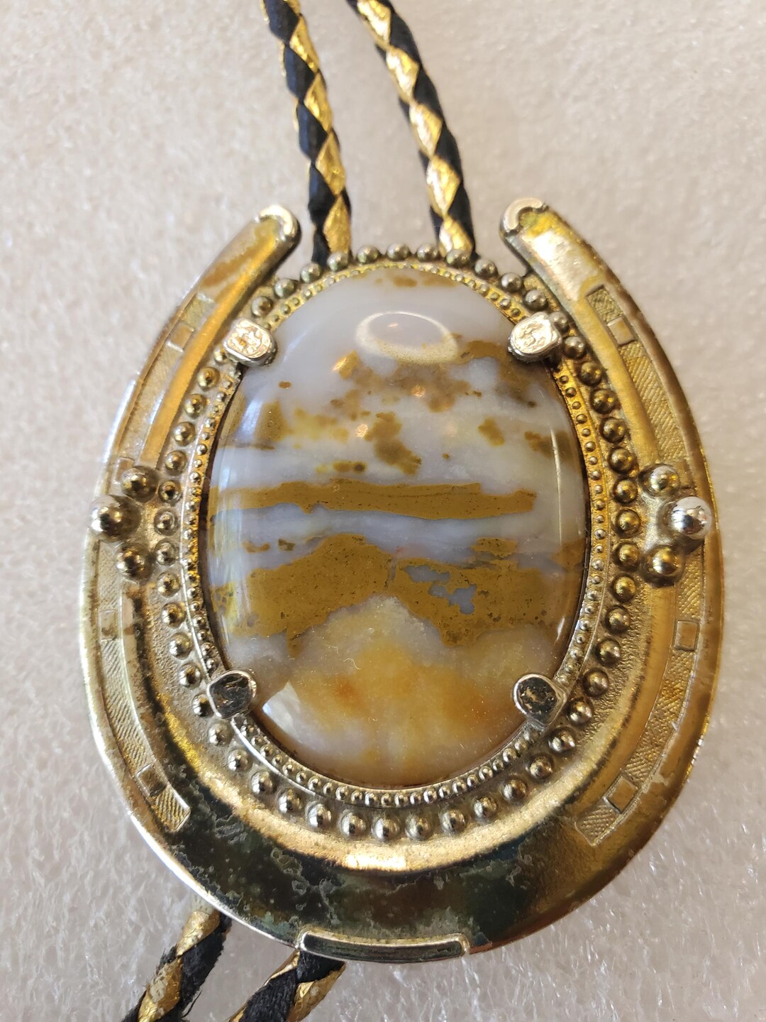 Vintage Horseshoe W/picture Agate Bolo Tie Southwestern & Bullet Tips ...