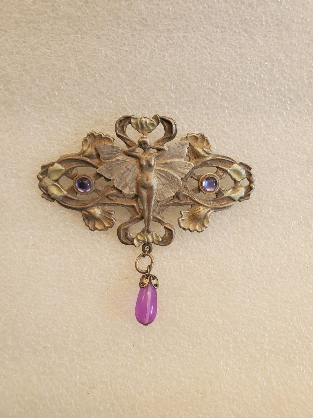 Vintage JJ Art Nouveau Nymph Winged on Silver Tone Chunky Metal, W ...