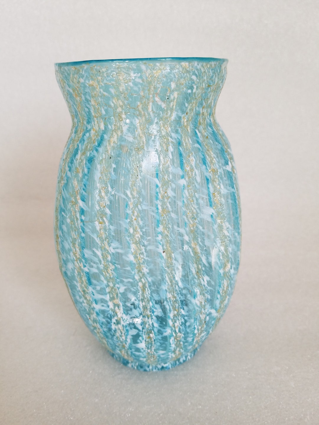 Vintage Lutz Handblown Glass Vase: Light Blue Speckled Enamel Home ...