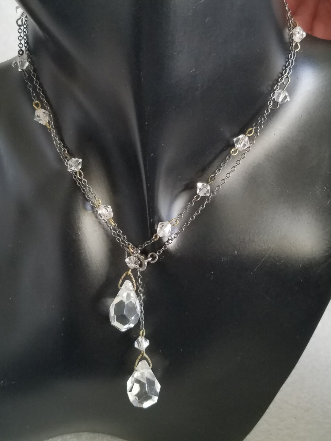 1920's Art Deco Rock Crystal Lariat Necklace W/ Long Sterling Silver ...