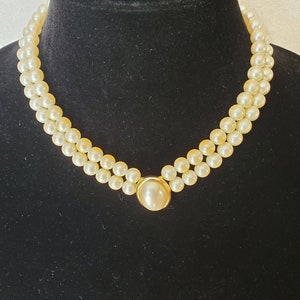 Vintage LCI Double Beaded Beige Pearl Necklace W/ Gold Tone Findings ...
