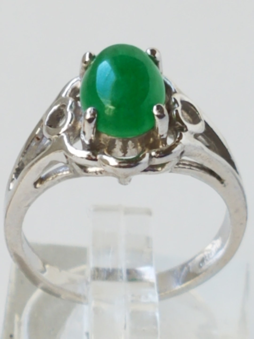 Vintage Signed 18K RGP Cut-out Hearts Accents and Green Oval Chalcedony ...