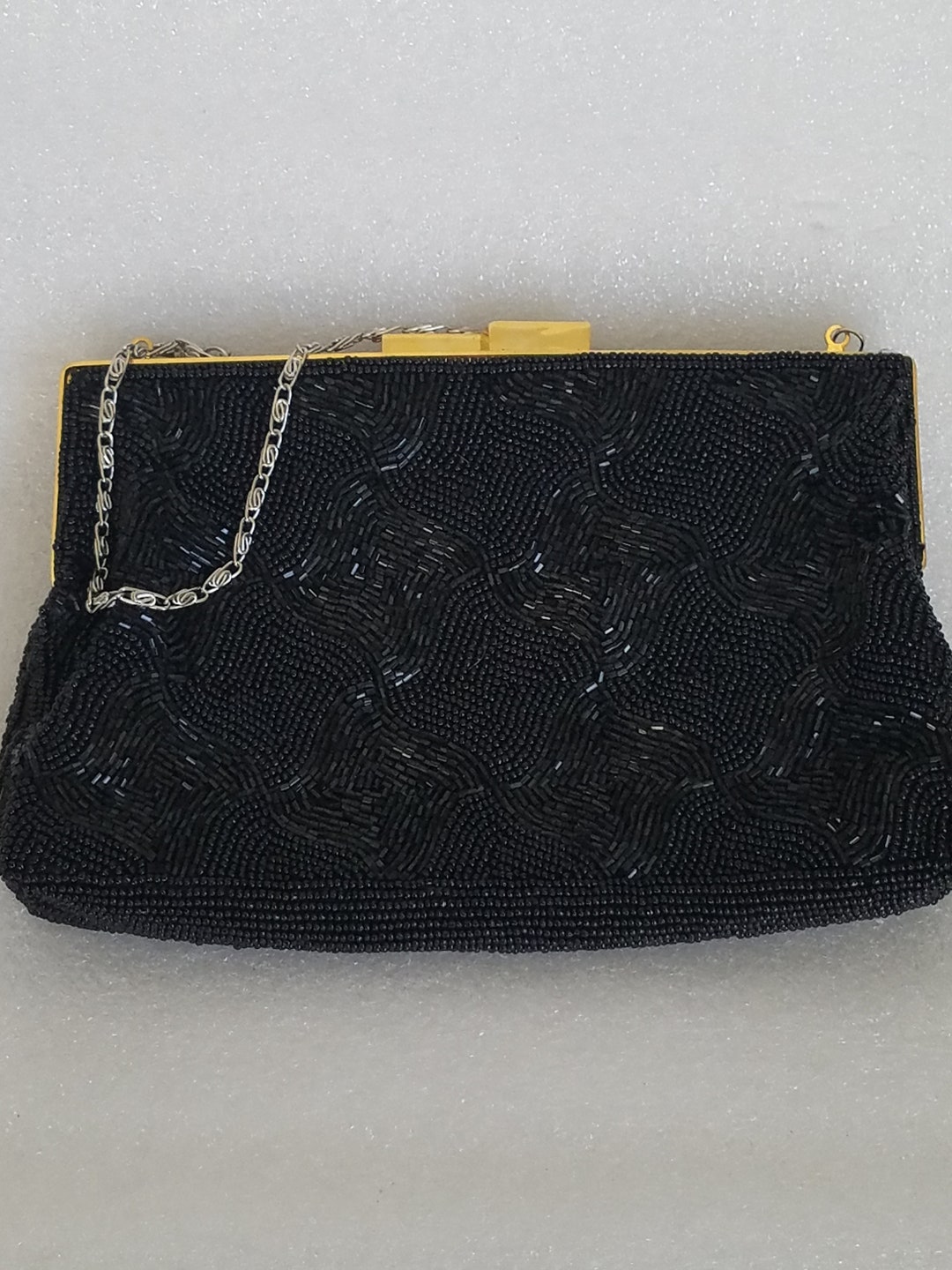 Vintage Black "valerie Stevens" Beaded Evening Bag W/ Gold Metal Frame ...