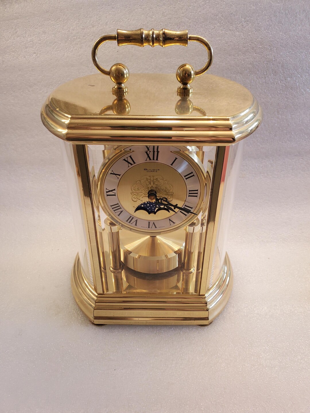 Vintage Bulova Quartz Carriage Mantel Clock W/pendulum & Moon Phase N ...