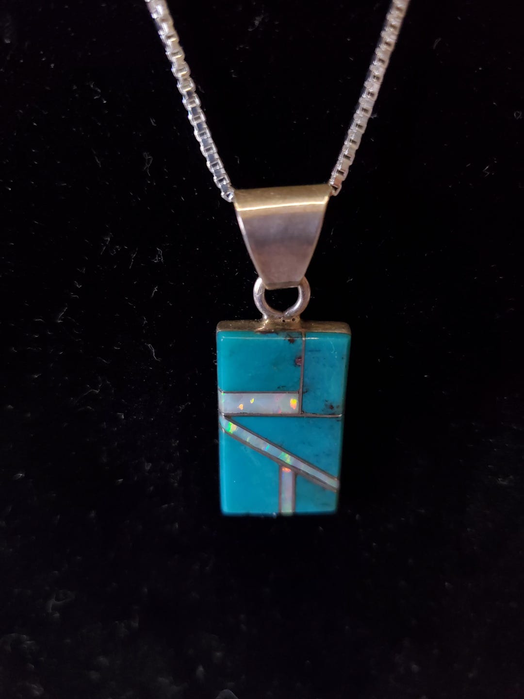 Vintage Unisex "es" Navajo Inlay Turquoise & Opal Sterling Silver ...
