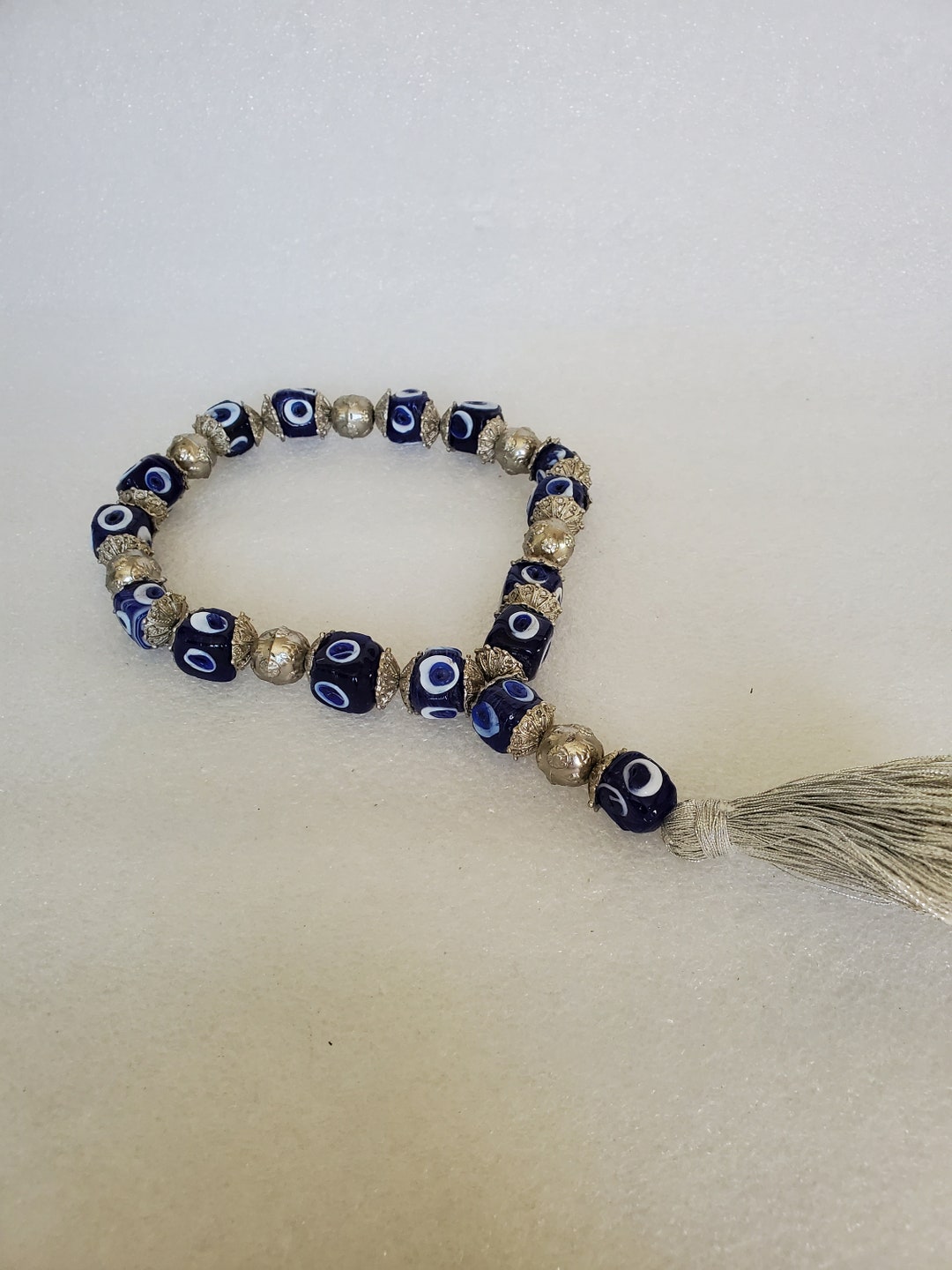 Thick and Heavy Blue and White Evil Eye Rosary Beads Threaded Onto ...