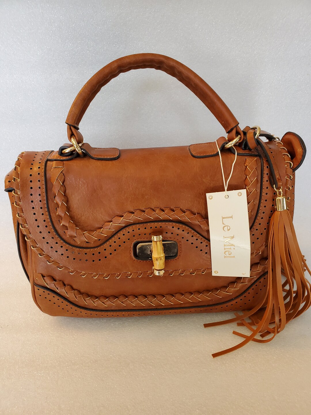 Vintage Tan Leather Satchel: Bamboo Lock, Tassel Detail & 1 Handle - Etsy