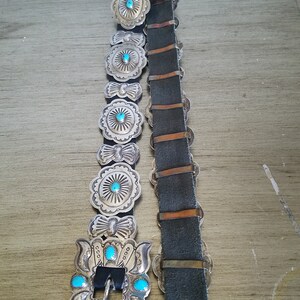 1940's Navajo Scalloped Edge Concho Sterling Silver Belt Butterfly Hand ...