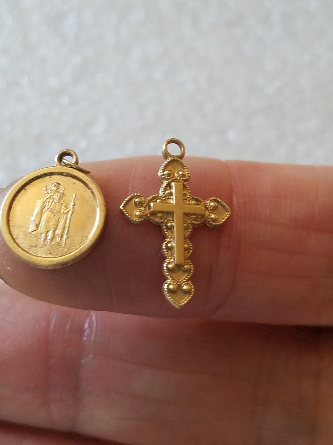 Vintage Lot of 2 Tiny 9ct Gold & 14K GF Religious Medals St ...
